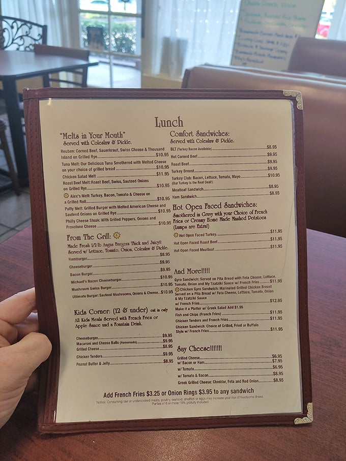 The lunch menu reads like a love letter to comfort food classics. No molecular gastronomy here, just sandwiches that actually satisfy.