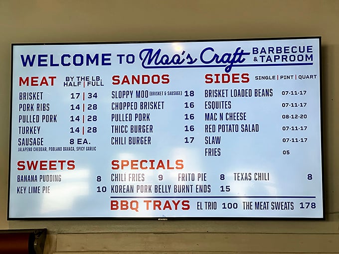 This menu isn't just a list—it's a roadmap to happiness. The "Meat Sweats" platter is both a challenge and a life goal.