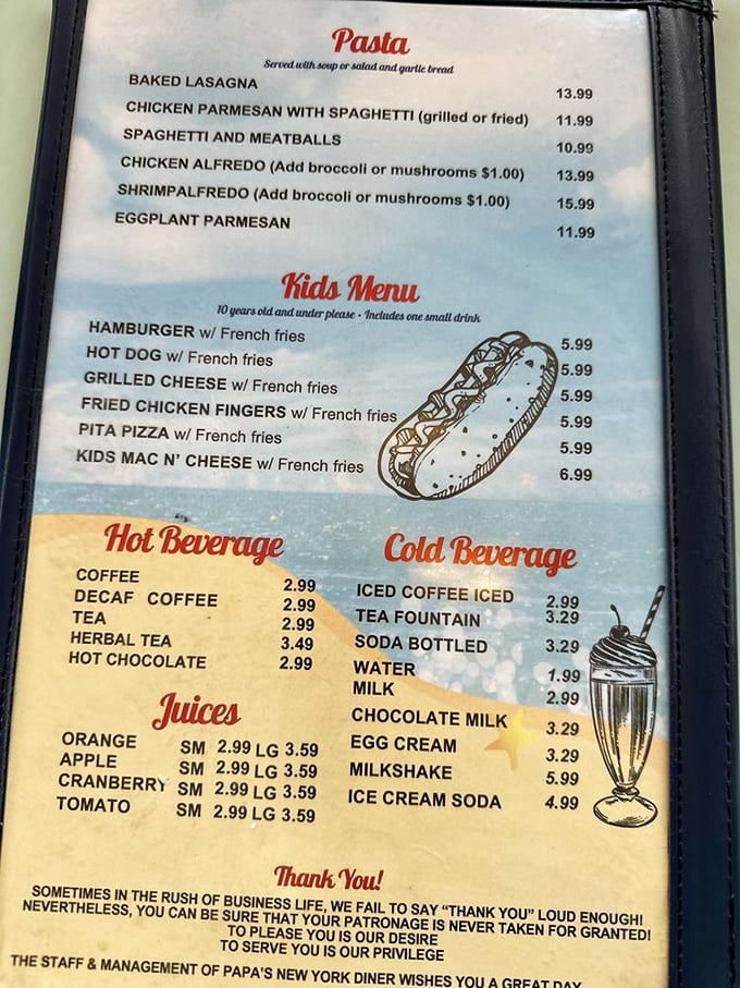 A menu that speaks the universal language of comfort&mdash;pasta, kids' favorites, and beverages that wash away life's complications.