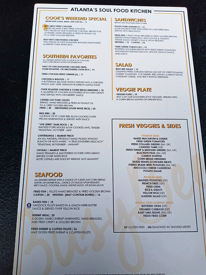 This isn't just a menu—it's a roadmap to happiness. "Atlanta's Soul Food Kitchen" isn't marketing; it's a statement of fact that generations of diners can verify.