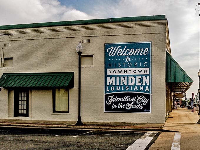 "Friendliest City in the South" isn't just marketing&mdash;it's a promise Minden delivers on daily. The welcome sign that actually means it.