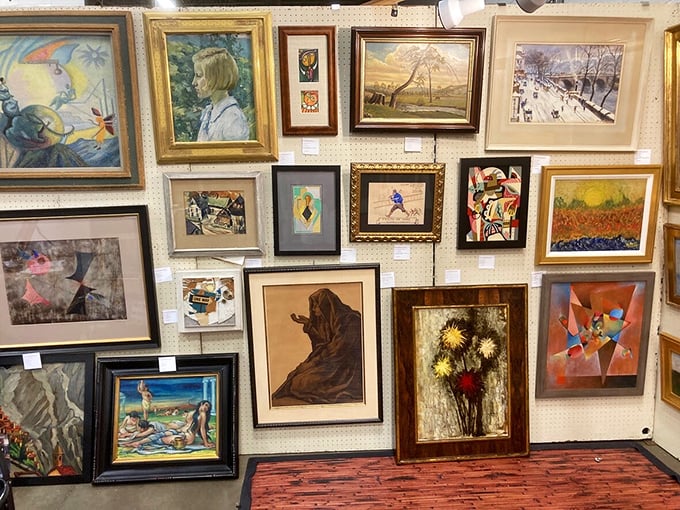 Wall-to-wall artistic expression where every frame tells a different story. From landscapes to abstracts, someone's masterpiece awaits a new home.