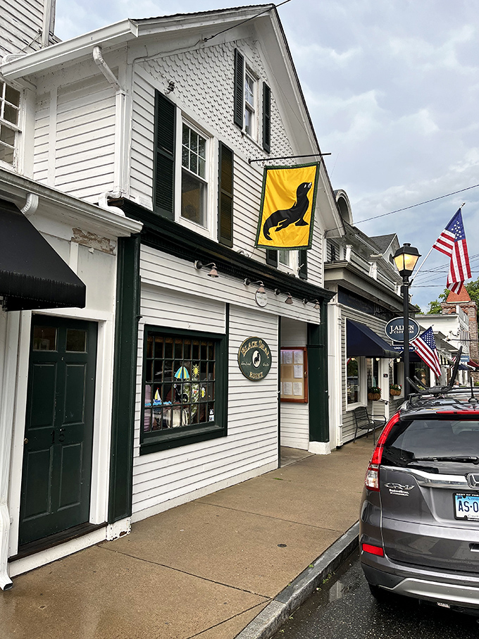 That yellow seal flag isn't just decoration &ndash; it's practically the town mascot, watching over shops where you'll find treasures you never knew you needed.