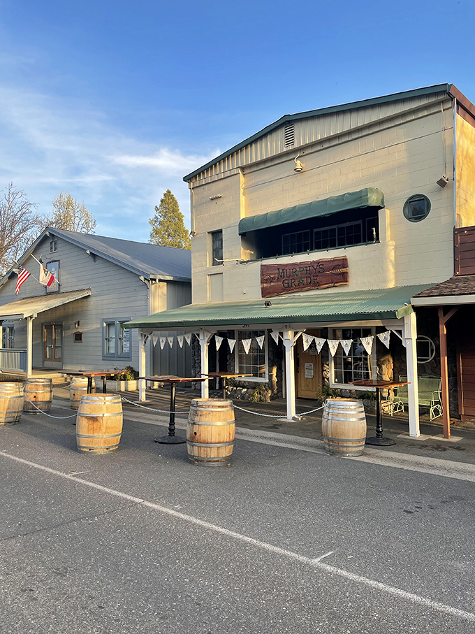 Wine barrels on the sidewalk? Now that's what we call proper California street furniture at its finest.