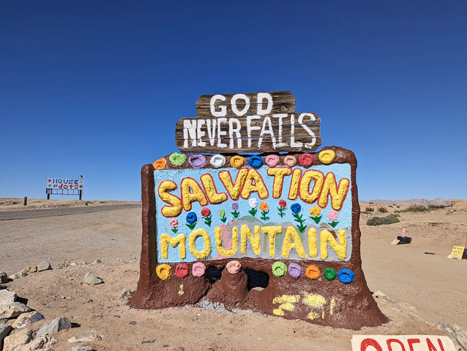 The welcome sign says it all: "God Never Fails." In a place where temperatures regularly hit triple digits, faith stands unfazed.