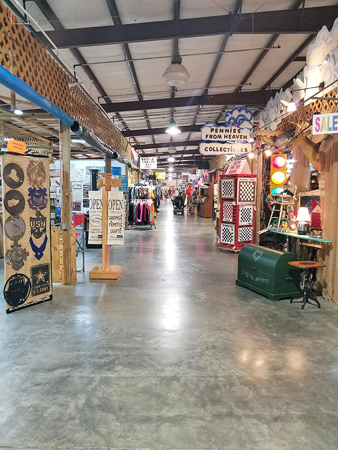 "Pennies From Heaven Collectibles" isn't just a booth&mdash;it's a time machine disguised as a retail space, complete with traffic lights and nostalgia. 