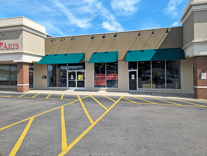 Those teal awnings aren't just for show - they're signaling "Abandon full-price shopping, all ye who enter here."