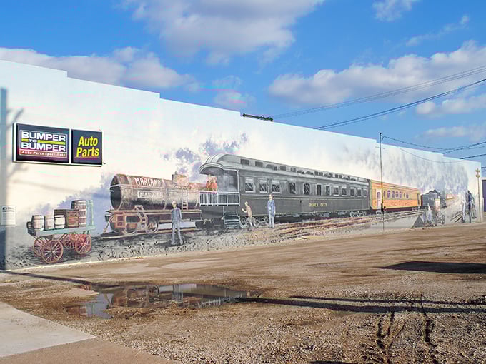 This stunning train mural captures Ponca City's transportation history with such vivid detail you can almost hear the whistle blowing.
