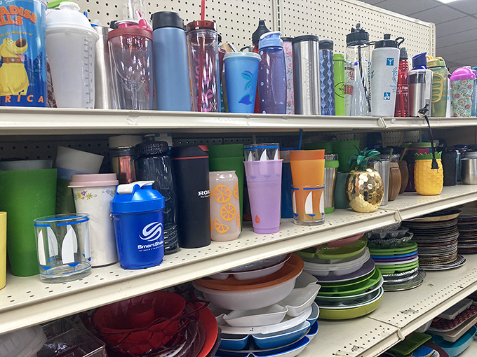 The kitchenware aisle: where someone's abandoned smoothie ambitions become your practical pantry additions. Every cup tells a story!