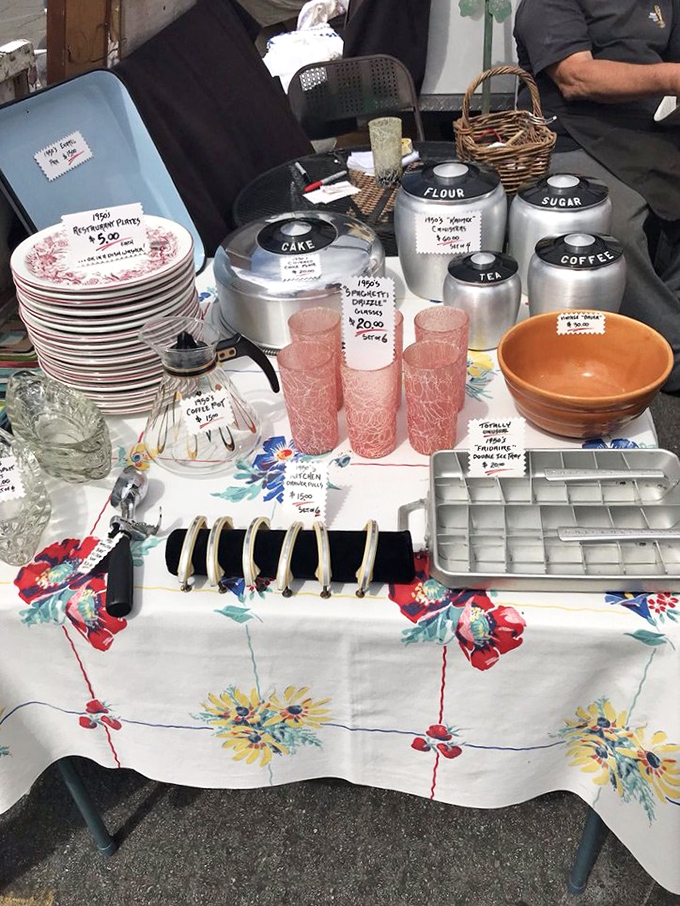 Grandma's kitchen comes alive with vintage canisters and pink glassware. These aren't just dishes&mdash;they're time machines disguised as tableware.