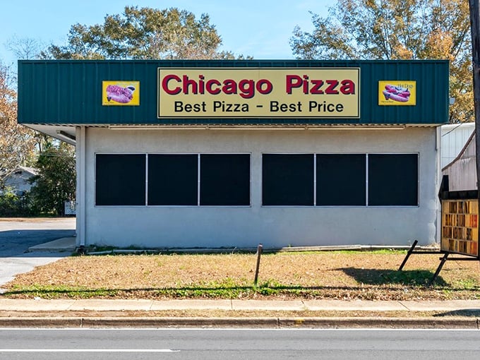 Chicago Pizza's straightforward sign tells you exactly what you're getting: no gimmicks, just honest-to-goodness deep dish that delivers on its promise.