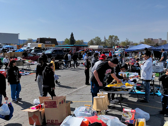 Weekend warriors unite! The parking lot transforms into a bustling bazaar where one person's castoffs become another's treasures.