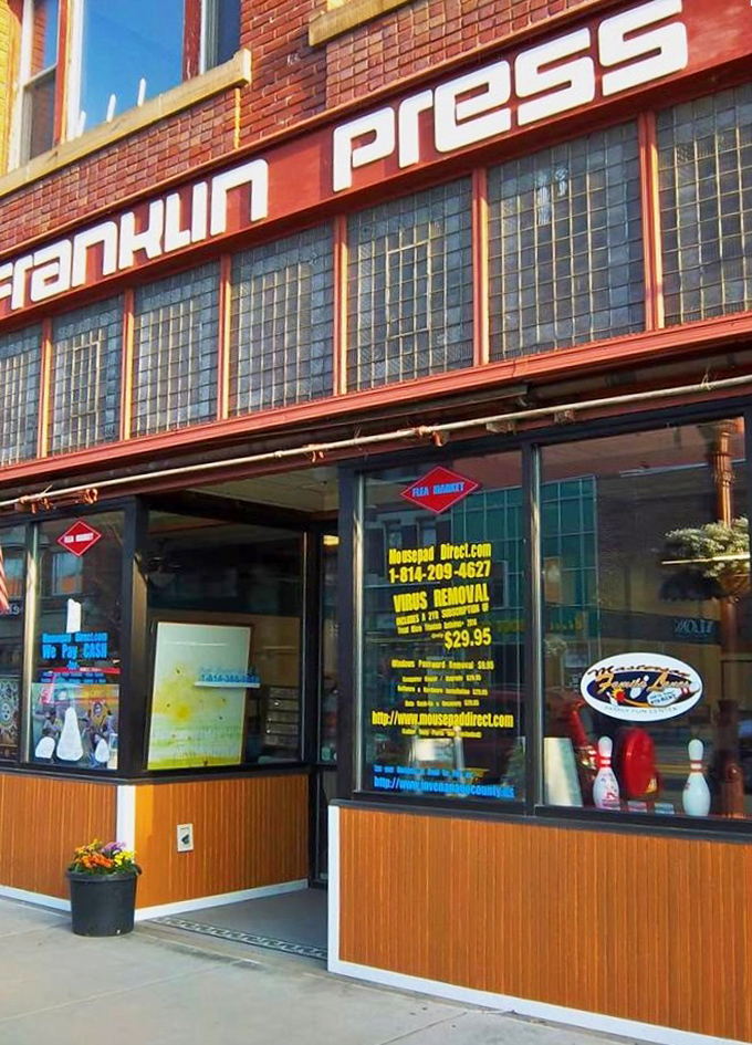 Behind that vintage Franklin Press sign lies a wonderland of odds and ends that would make any collector swoon.