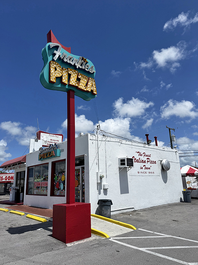 That vintage sign at Frankie's Pizza isn't retro by design &ndash; it's authentic by longevity. Miami's square slice legend!