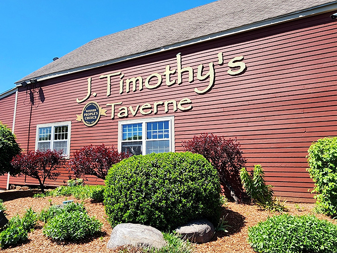 J. Timothy's red exterior isn't just a building – it's a beacon calling all hungry souls to steak salvation.