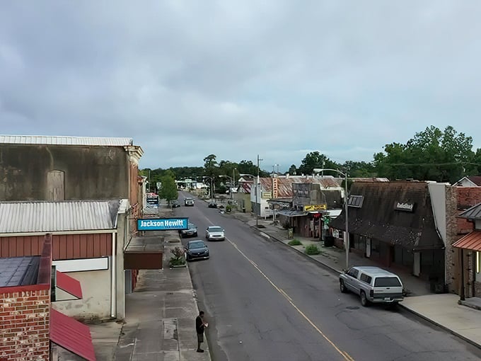Jeanerette's main street businesses stand shoulder to shoulder like old friends, their vintage signs whispering stories of bygone eras.