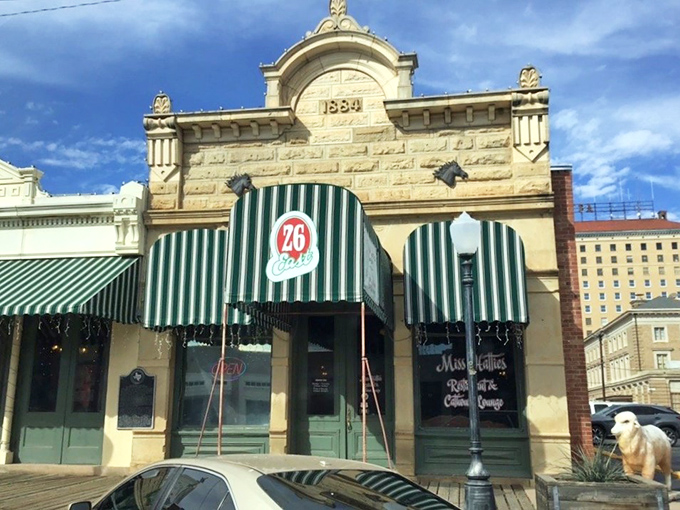 Miss Hattie's historic building has seen more Texas history than most textbooks. Those green awnings signal "good eats ahead!"