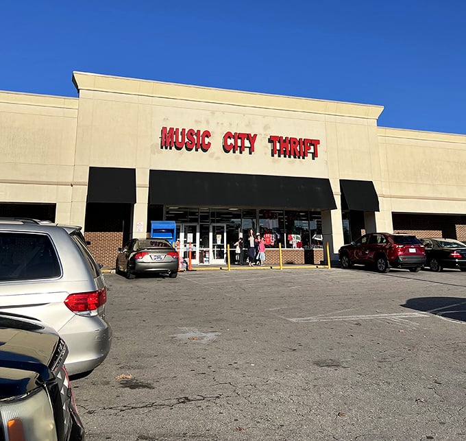Music City Thrift's straightforward storefront promises no frills, just thrills for dedicated bargain hunters.