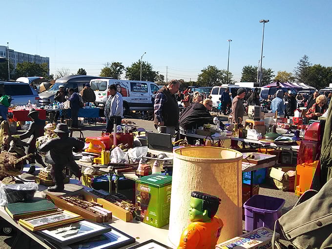MetLife Stadium looms in the background as shoppers hunt for deals better than any touchdown celebration.