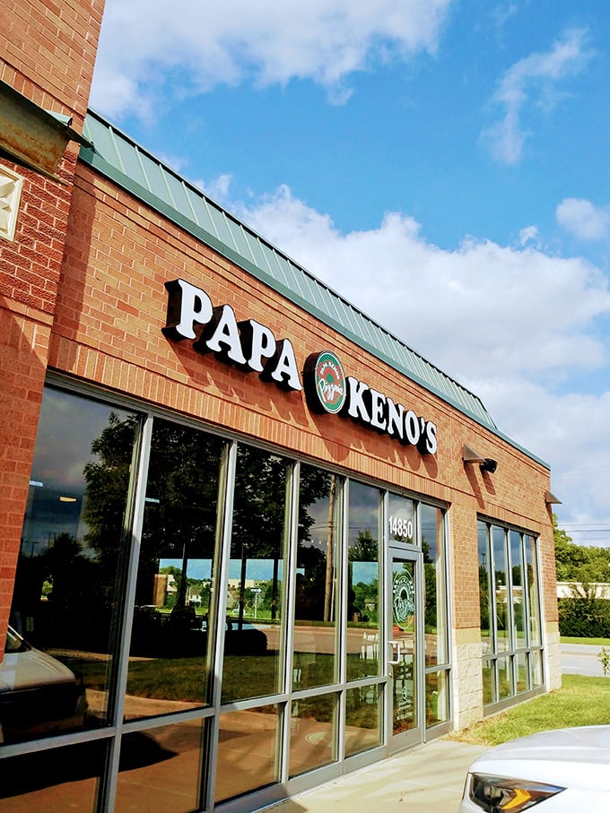 Papa Keno's brick exterior gives way to pizza paradise inside. Where slices are measured in square feet, not inches!