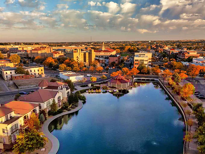 Pueblo's golden-hour glow transforms ordinary buildings into a sunset postcard&mdash;affordable living with million-dollar views.