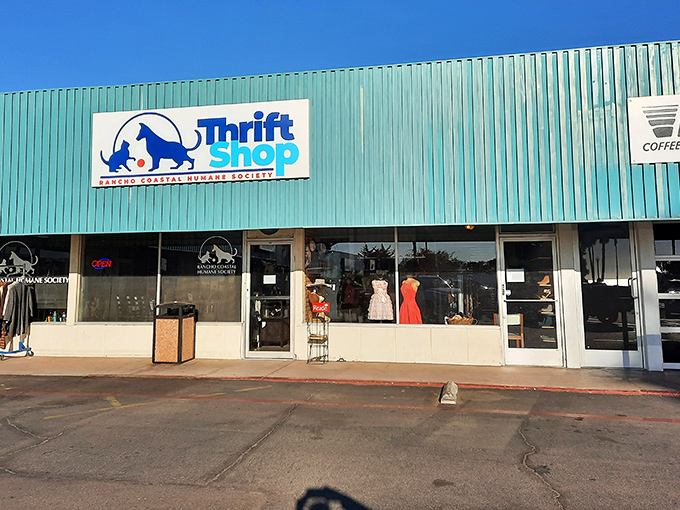 The Rancho Coastal Humane Society Thrift Shop's teal facade houses treasures that help our four-legged friends.