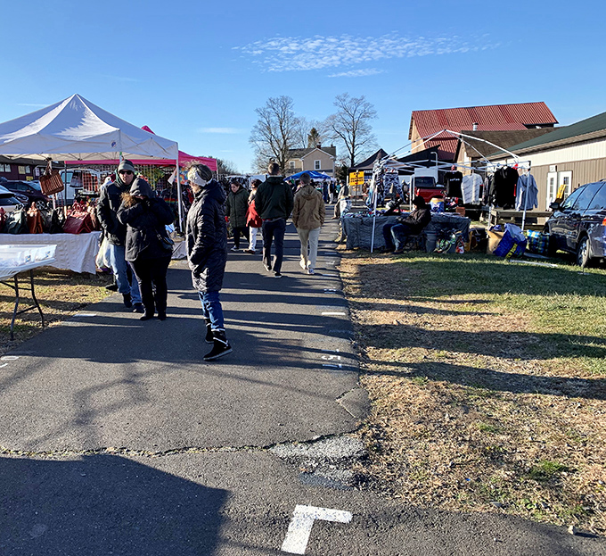 Bargain central! Rice's Market shoppers navigate a colorful maze of household goods while hunting for that perfect unexpected find.