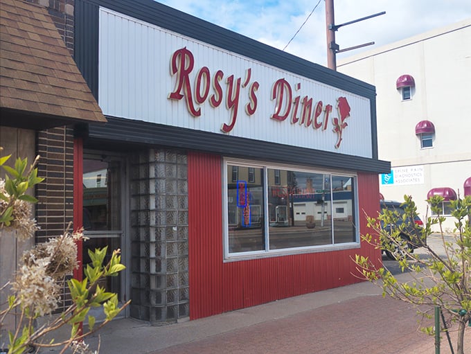 Rosy's red and white facade stands out like a cherry on top of Escanaba's dining scene. Glass blocks and good eats.