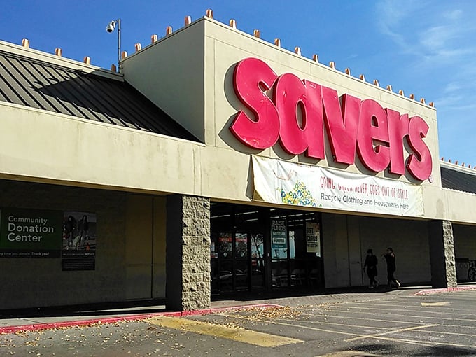 Savers' bright pink sign beckons bargain hunters like a lighthouse for the fiscally responsible fashionista.
