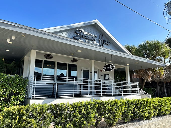 White picket perfection on Siesta Key. This beachside beauty looks like it should be on a postcard saying "Wish you were here... eating steak!"