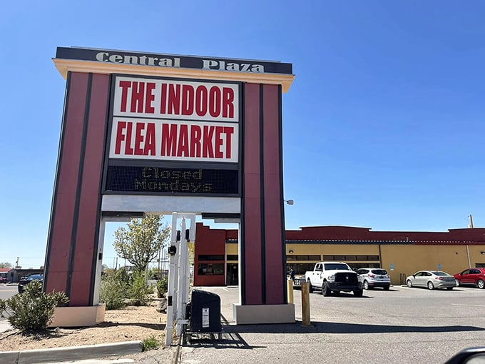The Indoor Flea Market's vintage-style entrance stands ready to rescue bargain hunters from Albuquerque's famous sunshine.