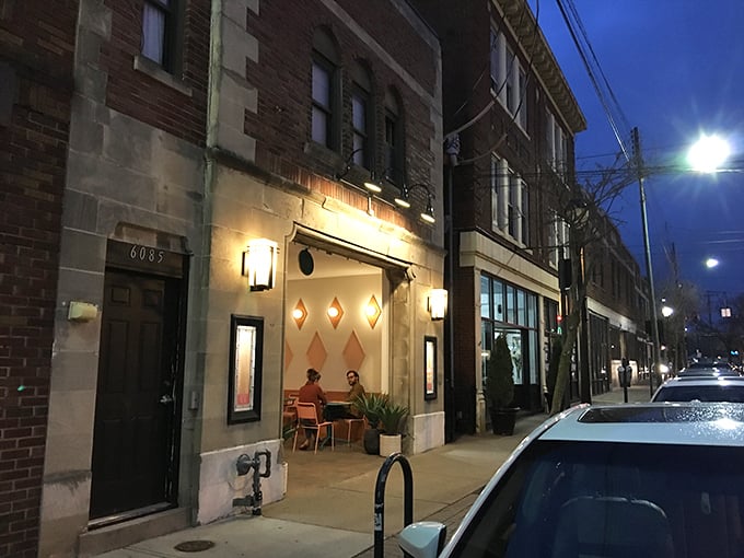 Lonely Pine Steakhouse's diamond-patterned entrance feels like the VIP section of steak heaven &ndash; stylish, inviting, and promising delicious secrets.