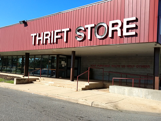 The Salvation Army's red sign promises salvation for your wallet. Step inside for a second chance at first-rate finds.