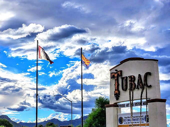 Tubac welcomes visitors with its iconic sign and big Arizona sky&mdash;the perfect prelude to its artistic treasures.