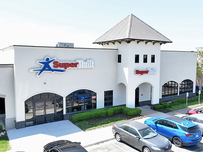 Super Thrift's castle-like exterior promises a kingdom of secondhand treasures within its pristine white walls.