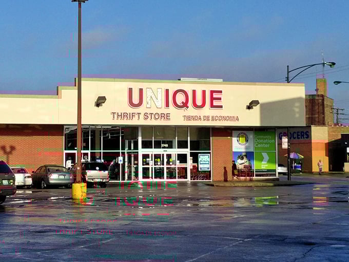 Unique Thrift Store's bold red signage promises exactly what it delivers &ndash; a truly unique shopping adventure in Chicago's Avondale neighborhood.