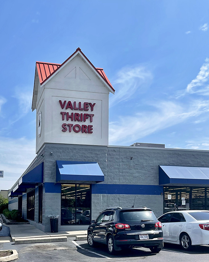 Valley Thrift's distinctive tower stands like a lighthouse, guiding bargain hunters to shores of incredible deals.