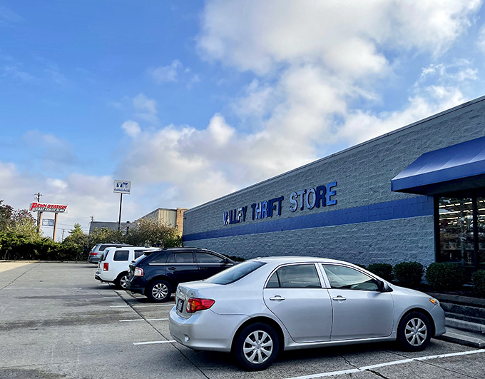 Valley Thrift's distinctive tower stands tall, a beacon for bargain seekers. That architectural flourish isn't just for show&mdash;it's signaling "amazing deals ahead!"
