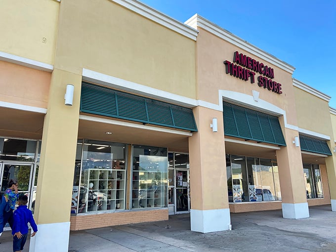 The clean lines and welcoming entrance of American Thrift Store hide a labyrinth of secondhand wonders.
