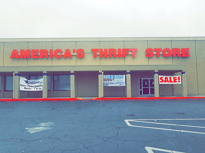 The red letters practically shout "bargains inside!" America's Thrift Store in Marietta is where savvy shoppers go when they're serious about savings.