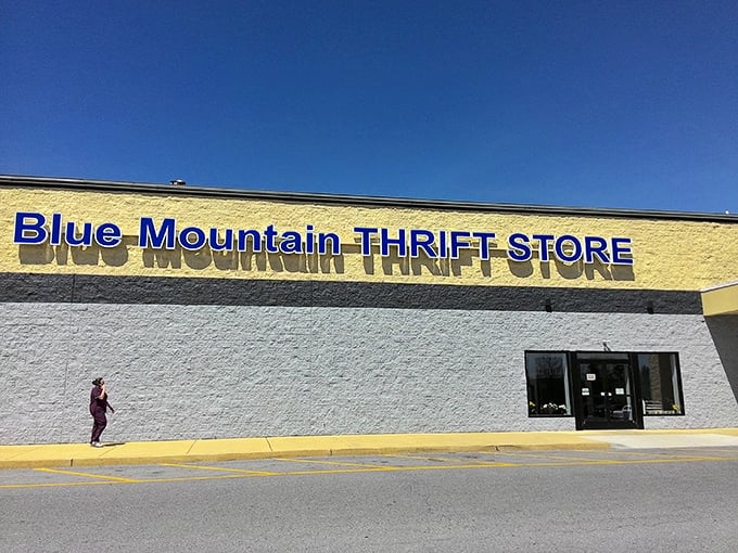 The unassuming exterior hides a cavernous world of secondhand treasures at Blue Mountain Thrift.