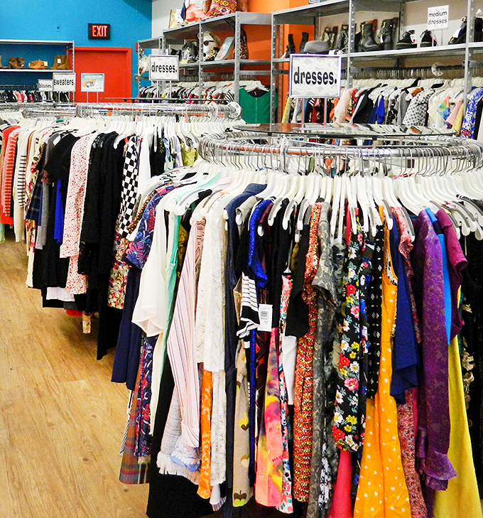 Colorful clothing circles create a rainbow effect that would make Marie Kondo proud. Joy sparks everywhere!