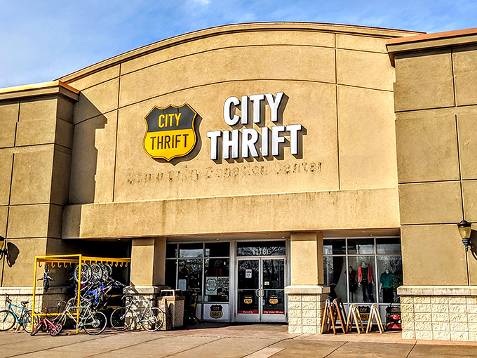 The City Thrift entrance promises adventure. Like the wardrobe to Narnia, but instead of a magical land, you'll find vintage treasures.