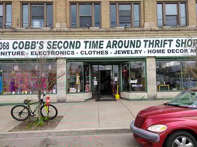 That classic storefront isn't just charming&mdash;it's practically announcing "Serious vintage finds inside!" Bicycle optional.