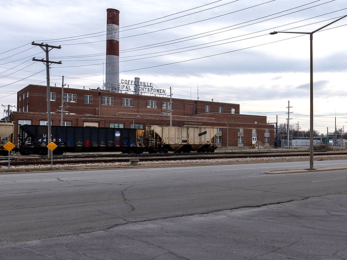 The Municipal Light & Power building stands as Coffeyville's industrial landmark—not pretty perhaps, but authentically American to its core.