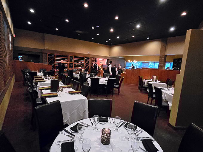 White tablecloths await your arrival in this elegant Gainesville dining room where steaks are the star performers.