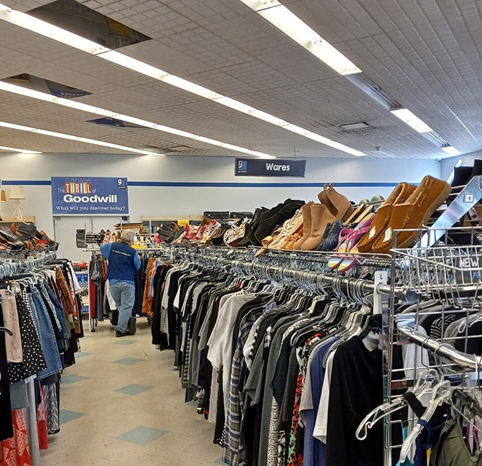 Inside Goodwill, clothing sections are organized with military precision. Finding that perfect shirt is less "mission impossible," more "mission enjoyable."