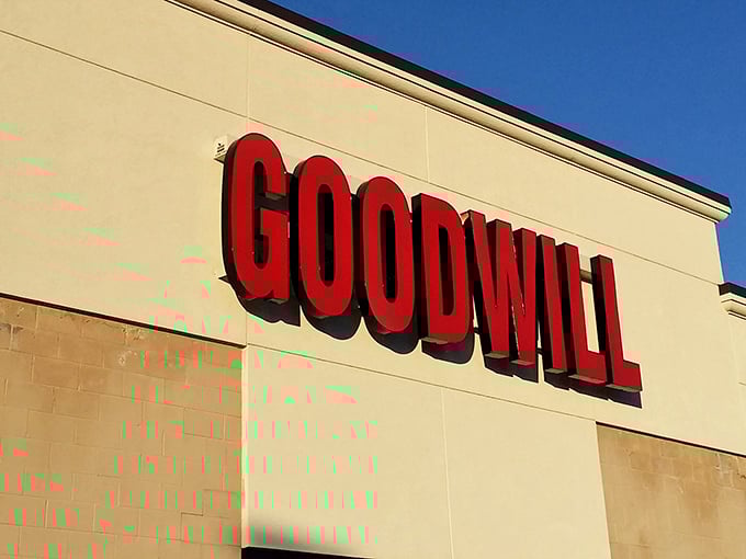 The bold red Goodwill sign stands out against the beige building&mdash;a beacon for bargain hunters across Rochester.