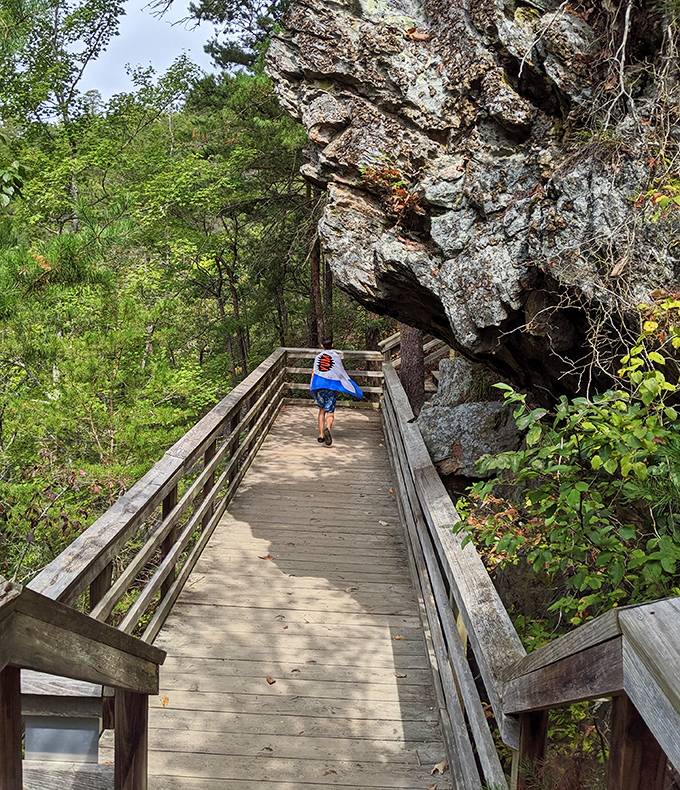 Meandering boardwalks hug massive rock formations. The stairway to heaven might look something like this.