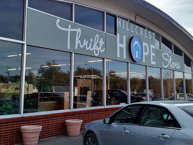 The sleek, curved windows of Hillcrest Hope reflect both sunshine and smart shopping choices inside.
